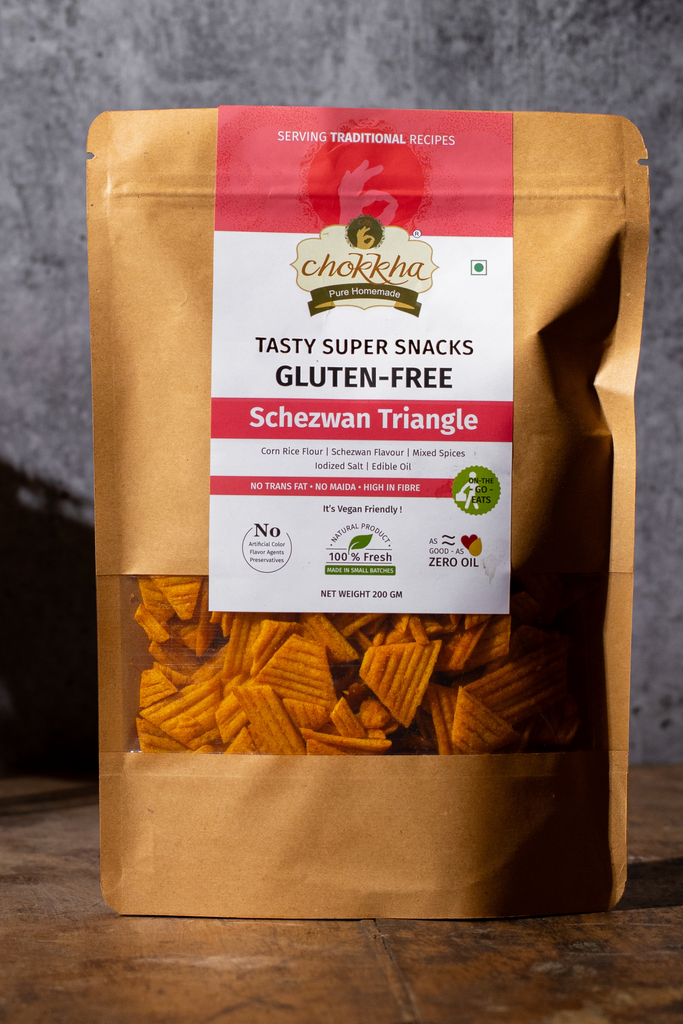 Schezwan Triangle Corn Chips – Spicy & Irresistible – Chokkha Foods